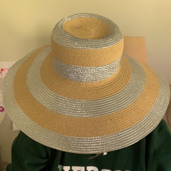 Accessories | Straw Sun Hat With Fun Metallic Silver Stripe Detail ...